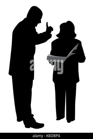 Boss giving order instruction or warning his employee. Isolated white ...