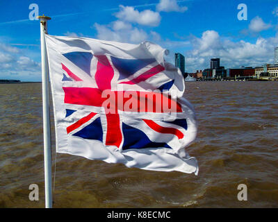 Union flag flying on Mersey Ferry, Liverpool Stock Photo - Alamy