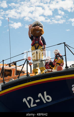 RNLI mascot Stormy Stan on board Grace Darling Lifeboat at Seahouses ...