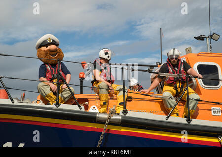 RNLI mascot Stormy Stan on board Grace Darling Lifeboat at Seahouses ...