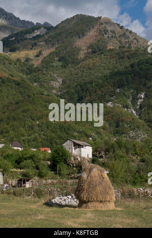Traditional farmhouse in the Albanian Alps near Thethi, on the western ...