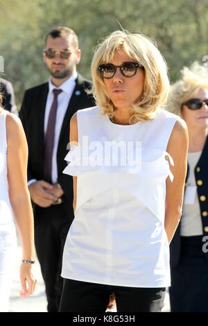 French President Emmanuel Macron and French First Lady Brigitte Macron ...
