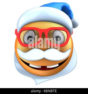 3d illustration of orange emoticon smile with christmas hat over blue ...