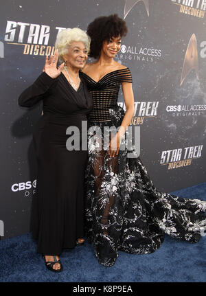 (L-R) Nichelle Nichols and Sonequa Martin-Green meet at the "Star Trek ...