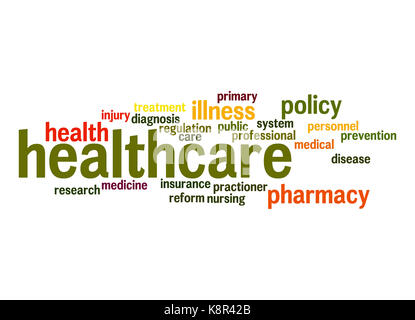 Healthcare and medicine word cloud illustration. Word collage concept ...