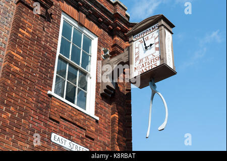 An old clock sponsored by Shippams, an English food brand, on the ...