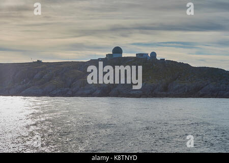 Domes of the Globus II radar system above the town of Vardo. Vardo ...