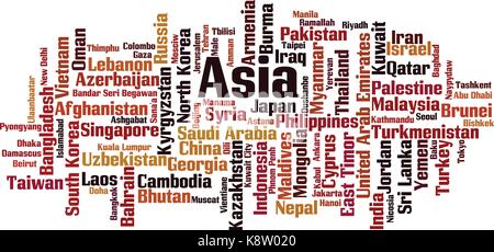Countries in Asia word cloud concept. Vector illustration Stock Vector ...