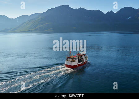 Small Norwegian Commercial Fishing Boat Under Way In Øksfjorden Stock ...