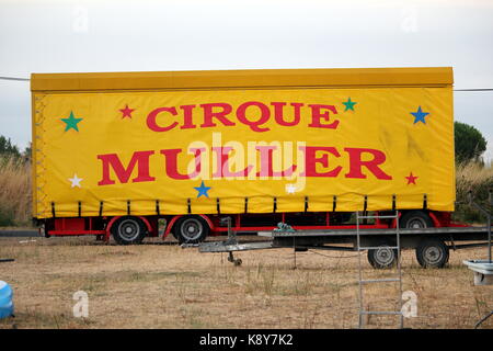 Trailer belonging to a French circus or "Cirque", living quarters for ...