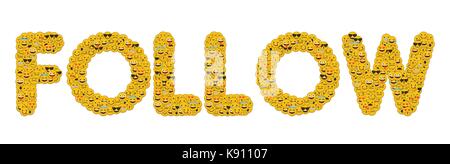 The word emoji written in social media emoji smiley characters Stock ...