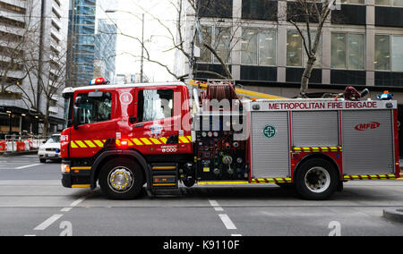 Australian Fire brigade engine truck in Melbourne city centre,Victoria ...