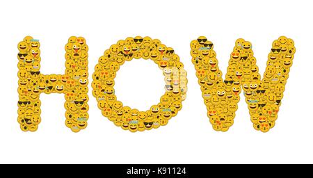 The word emoji written in social media emoji smiley characters Stock ...