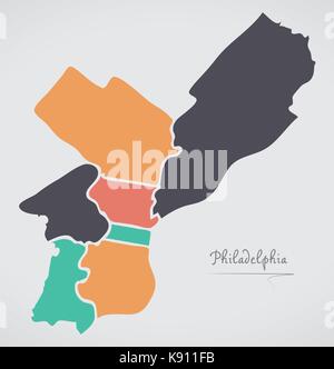 Philadelphia city administrative map isolated on gray background Stock ...