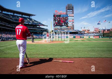 Philadelphia Phillies' Rhys Hoskins bats during the fourth inning of a ...