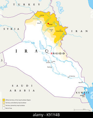 Kurdistan region political map. Kurdish inhabited areas in Middle East ...