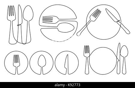 Cultery and plate one line drawing Stock Vector Image & Art - Alamy