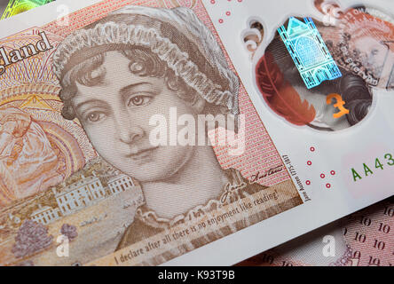 New Ten Pound Note Reverse with Jane Austin, UK, Cut Out Stock Photo ...