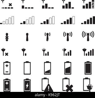 Mobile signal icon. Set of signal strength indicator. Black signal bars ...