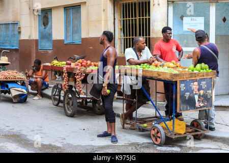 Cuban street vendors in food stand in the town Jatibonico, Sancti ...