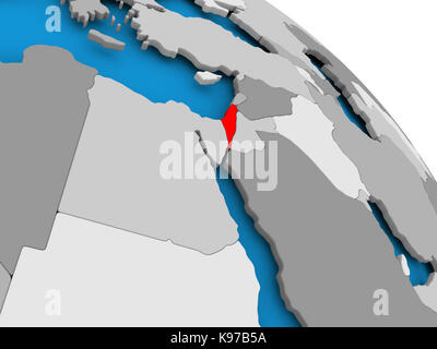Map of Israel highlighted in red on a globe. 3D illustration Stock ...