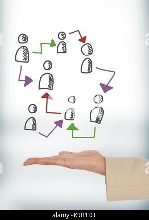 Hand touching hand drawn icons Stock Photo - Alamy