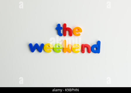 the weekend words in colourful children's letters Stock Photo - Alamy