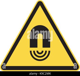 Strong magnetic field warning sign, yellow triangular warning sign with ...