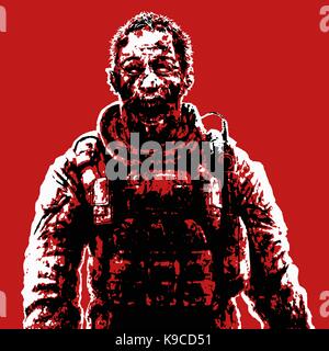Zombie soldier shout concept. Vector illustration. Drawing horror ...