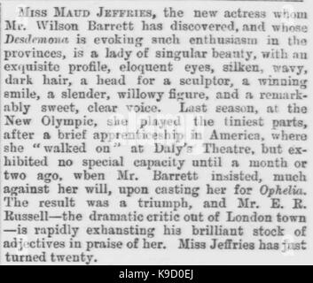 Maud Jeffries (review, BOW BELLS, 13 November 1891 Stock Photo - Alamy