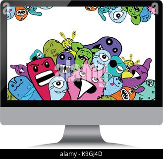 desktop computer with virus attack vector illustration design Stock ...