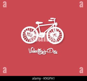 Valentine's Day greeting card with a bicycle and a bouquet of flowers ...