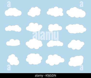 Cloud vector icon set white color on blue background. Sky flat ...