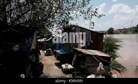 Phnom Penh Cambodia Monivong Bridge Bassac River Slum Area Stock Photo ...