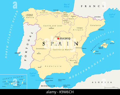 Spain autonomous communities map, administrative divisions with limited ...