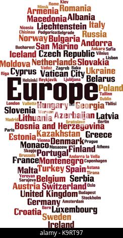 Countries in Europe word cloud concept. Vector illustration Stock ...