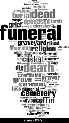 Funeral word cloud of burial ceremony concept. Mourning symbols of ...
