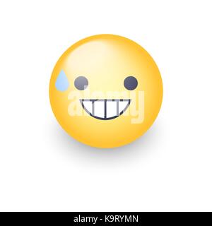 Smiling emoticon with open mouth and cold sweat Stock Vector Image ...