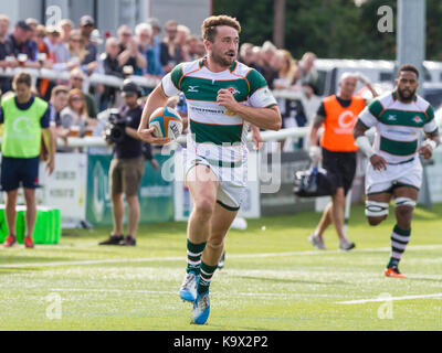 Miles Mantella scores a try, Ealing Trailfinders v Jersey Reds in a ...