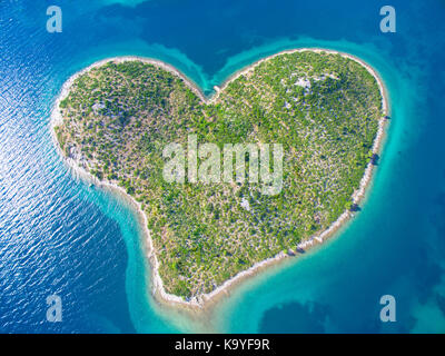 Heart shaped island of Galesnjak, aerial view, Dalmatia region of ...