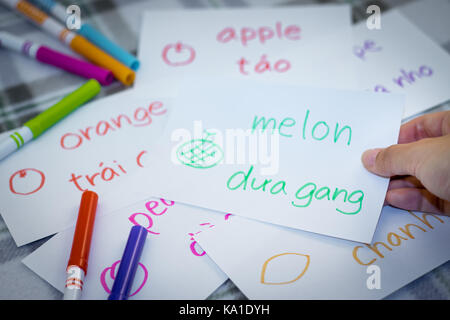 Vietnamese; Learning New Language with Fruits Name Flash Cards Stock ...