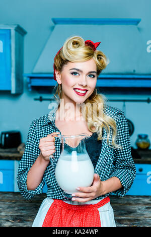 smiling Caucasian Beautiful woman, housewife or Cheerful female worker ...