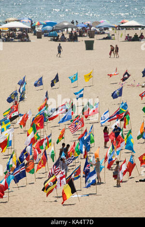 Flags on the beach, Santa Monica, Los Angeles, California, USA Stock ...