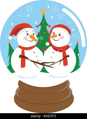 A snow globe with a Christmas tree and a snowman. vector illustration ...