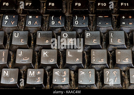 An old computer keyboard with some of the letters worn away by constant ...