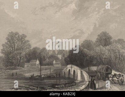 St. Asaph's Cathedral. View from the bridge circa 1840 by Benjamin ...