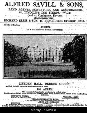 Sale notice for Debden Hall estate 1920 Stock Photo - Alamy