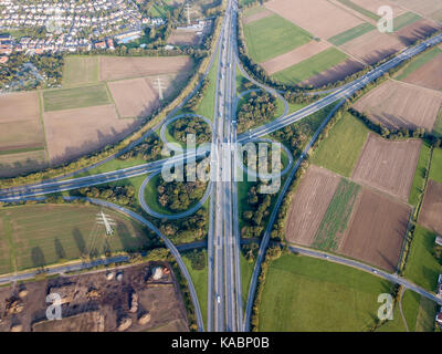 aerial view above clover leaf freeway interchange interstate I-880 ...