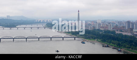 View of Pyongyang, Taedong Bridge, Rungrado Stadium and the Taedong ...