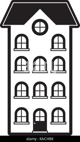 building apartment of four floors monochrome silhouette Stock Vector ...